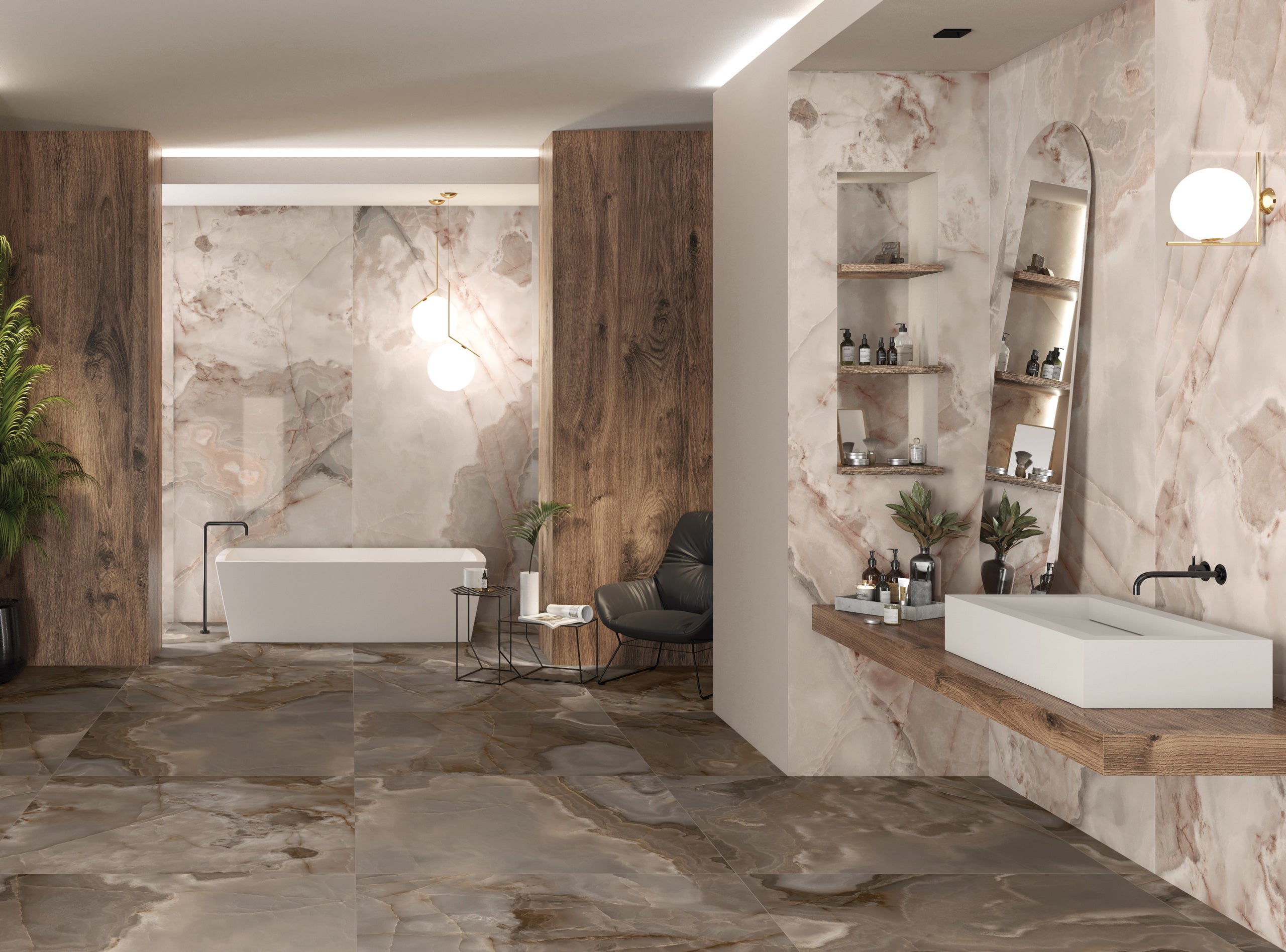 Onici Reve Choco (Glossy) - Brown Onyx Effect Polished Porcelain Tile ...