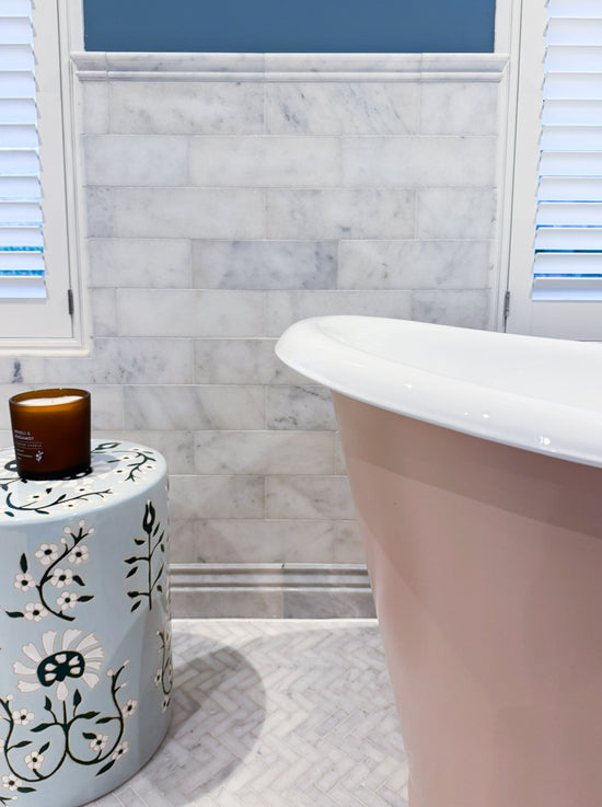 Alpi Carrara Marble Honed Brick - White Marble Herringbone Tile ...