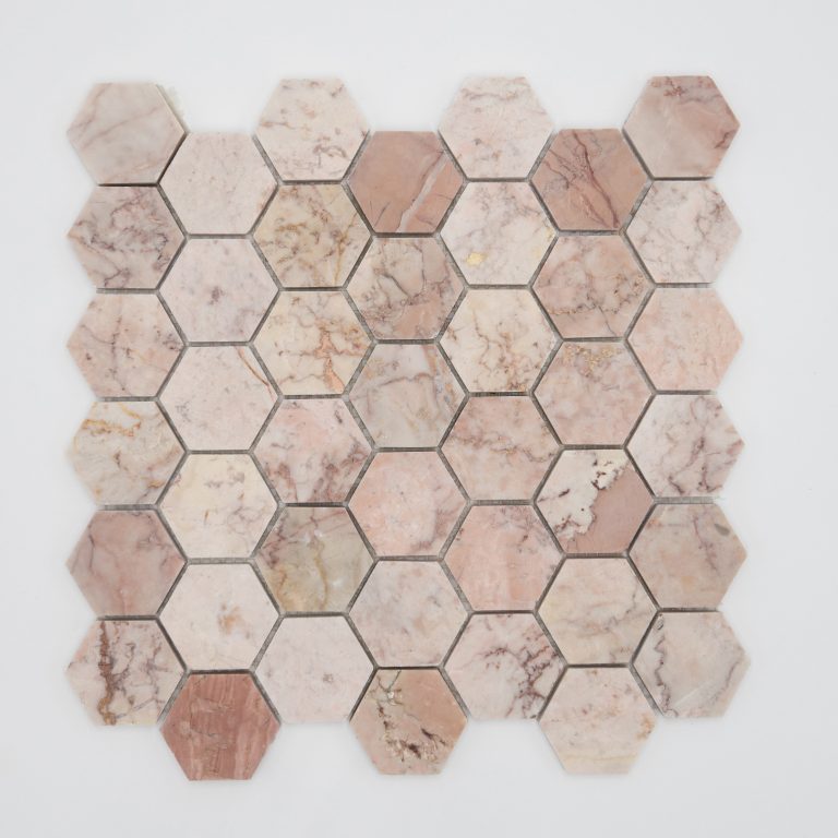 Alpine Pink Honed Marble Large Hexagon Mosaic - Pink Mosaics Effect ...