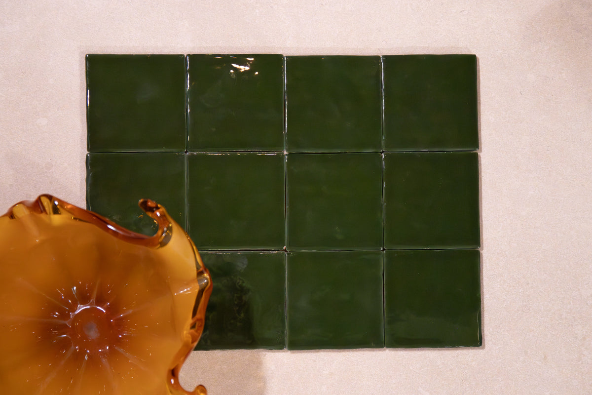 MELLAH ZELLIGE EMERALD 100X100X10MM - Green Zellige Effect Gloss ...