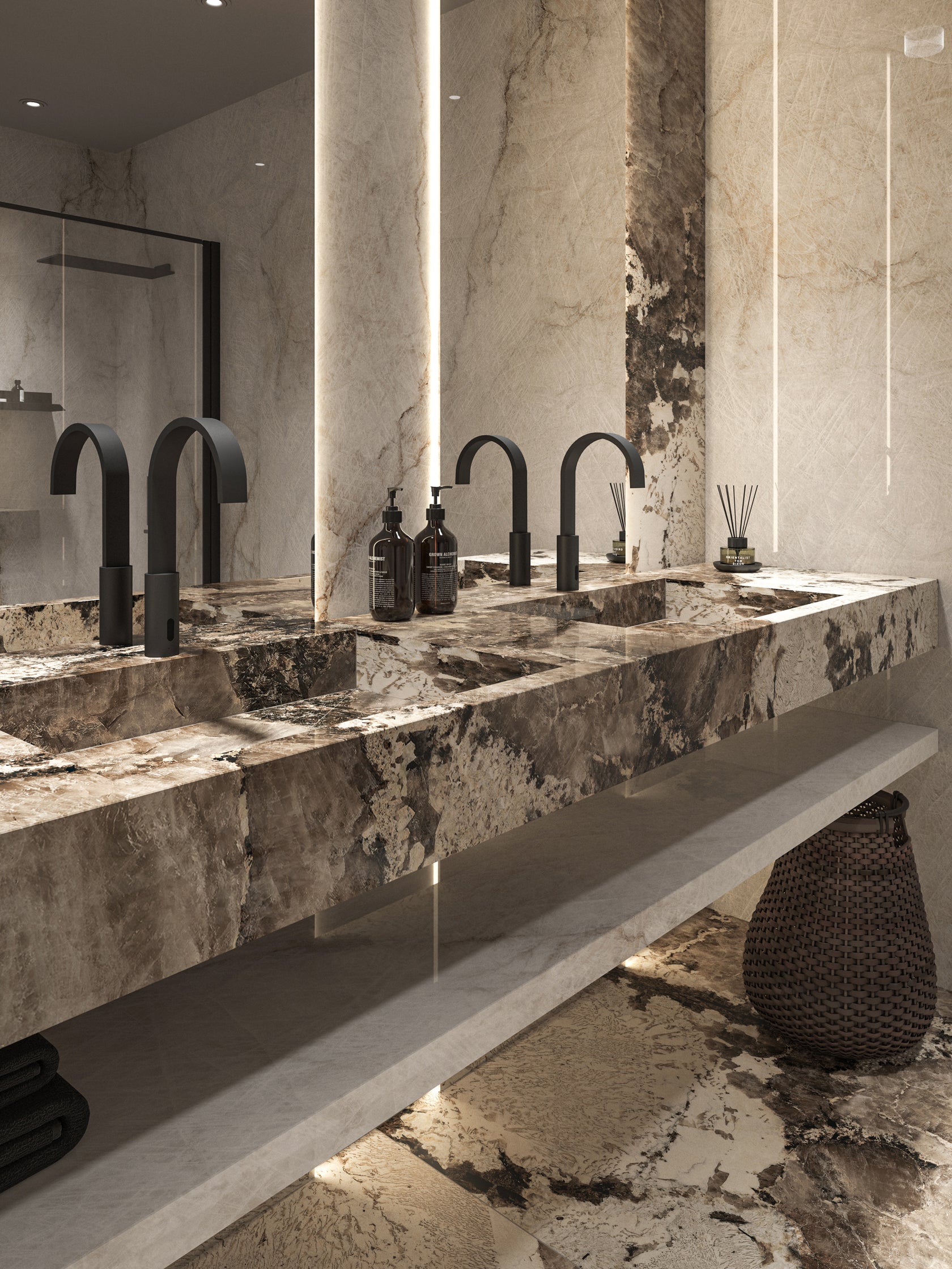 Marmi Heritage Flame (Glossy) - Brown Marble Effect Polished Porcelain ...