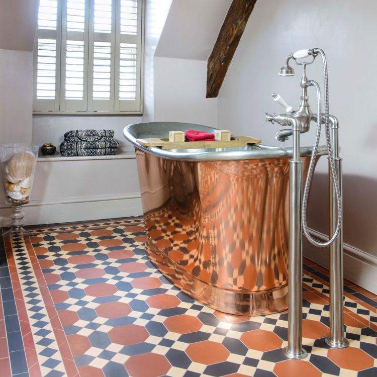 Warwick - Black, Buff & Red - Pattern Area Effect Matt Quarry Tiles ...