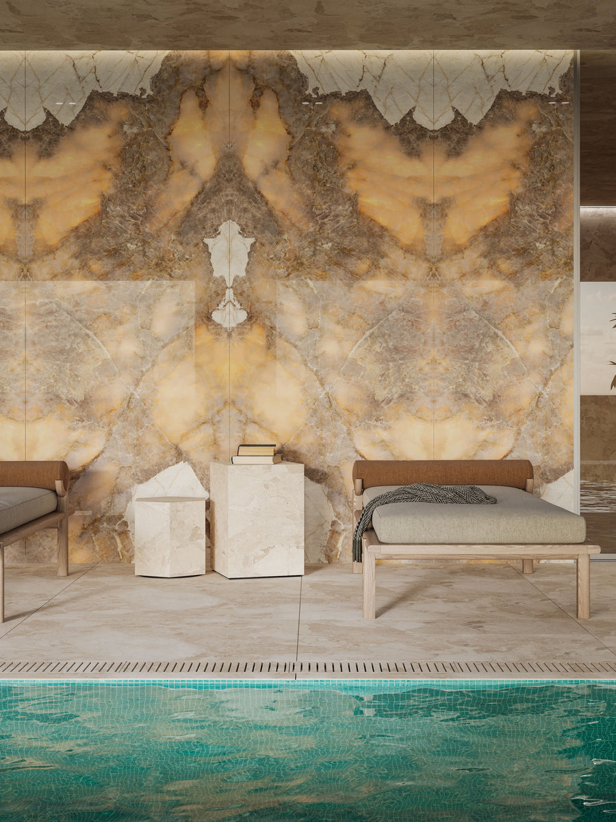 Marmi Golden Ambra Bookmatched (Full Lappato) - Brown Marble Effect ...