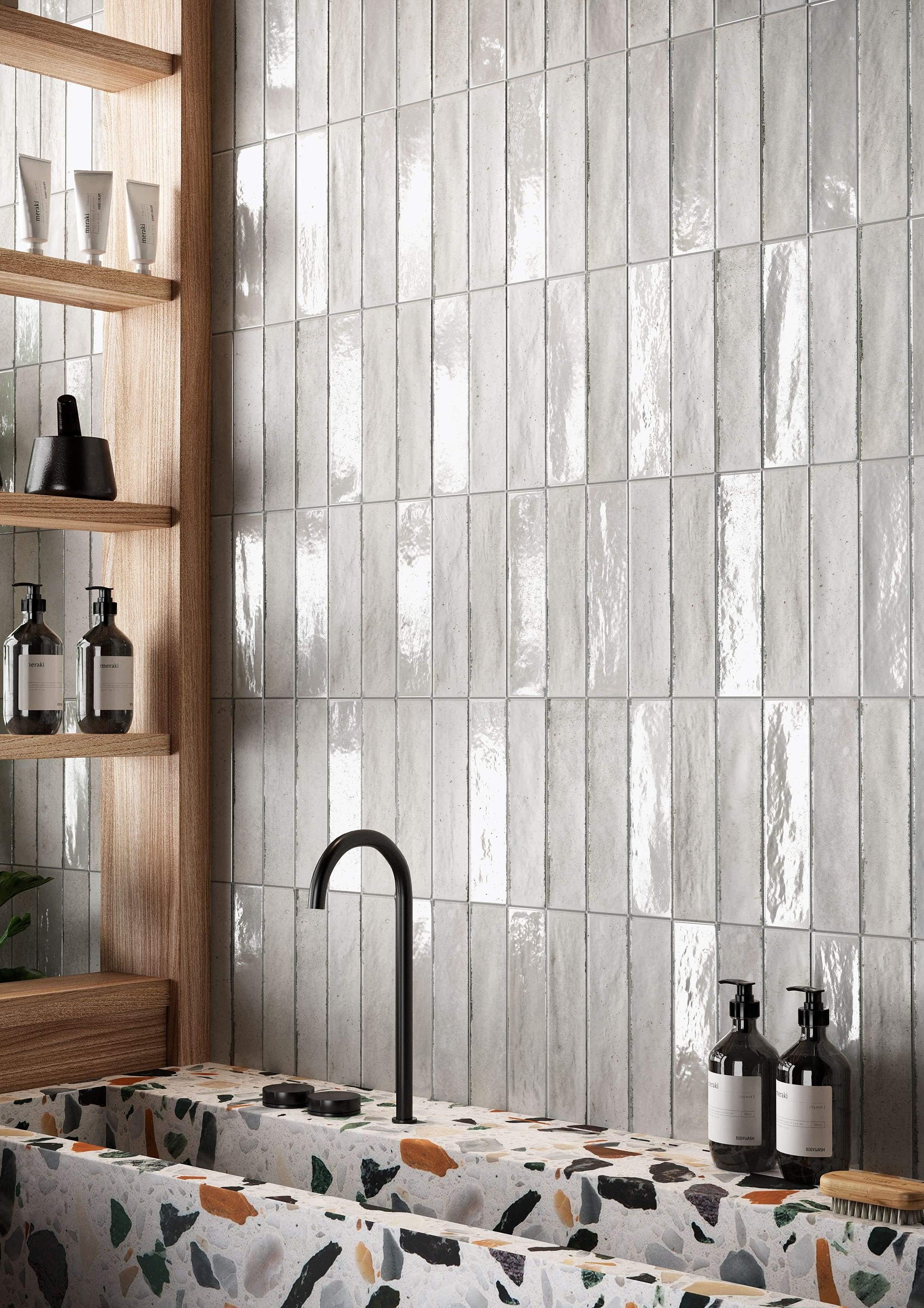Harlem Brick Light Grey - Grey Metro Effect Polished Porcelain Tile ...