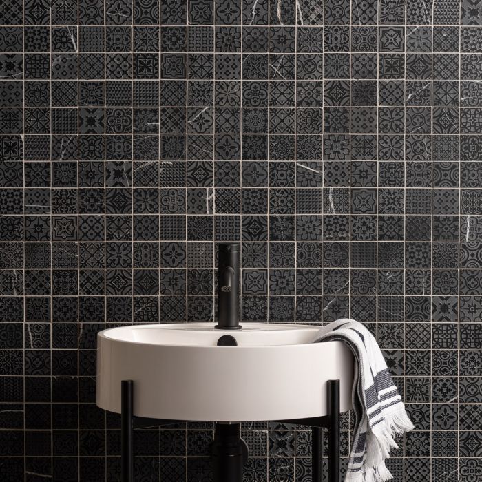 Alto Grey Marble Patterned Mosaic - Grey Mosaics Effect Marble Tile ...