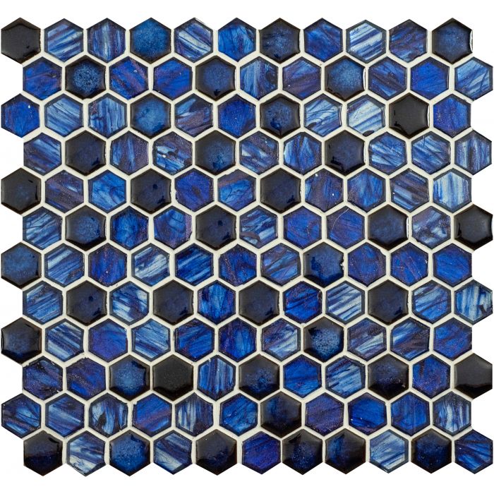 Lazuli Glass and Ceramic Hexagon Mosaic - Blue Mosaics Effect Mixed ...