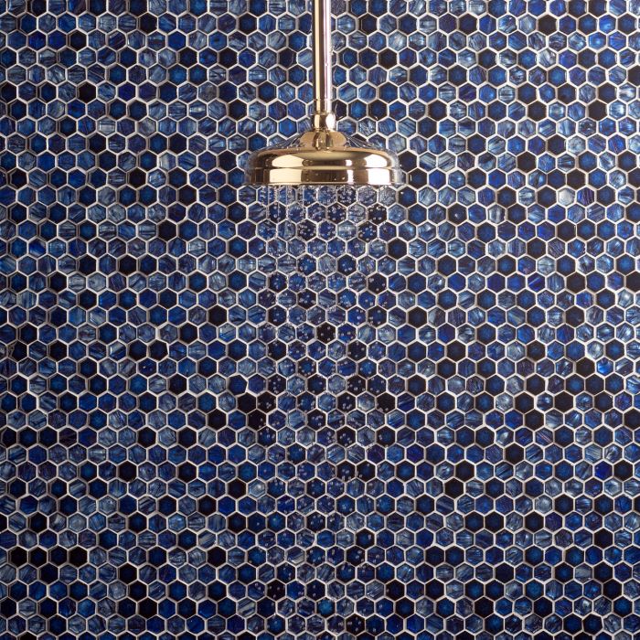 Lazuli Glass and Ceramic Hexagon Mosaic - Blue Mosaics Effect Mixed ...