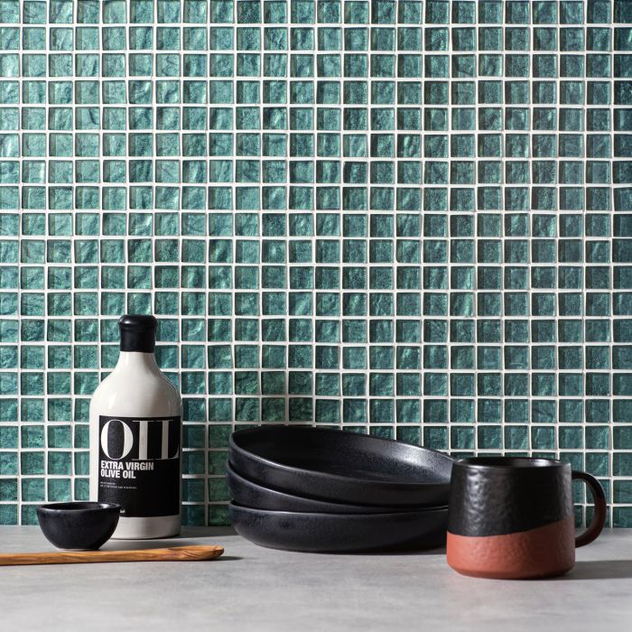 Oasis Glass Mosaic - Green Mosaics Effect Gloss Glass Tile – European ...