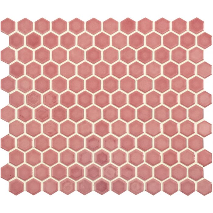 Mini Pink Gloss Hexagon - Pink Mosaics Effect Gloss Porcelain Tile ...